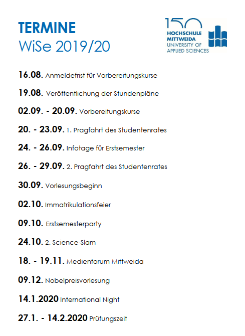 Die wichtigsten Termine im Wintersemester 2019/2020 - Studieren in ...